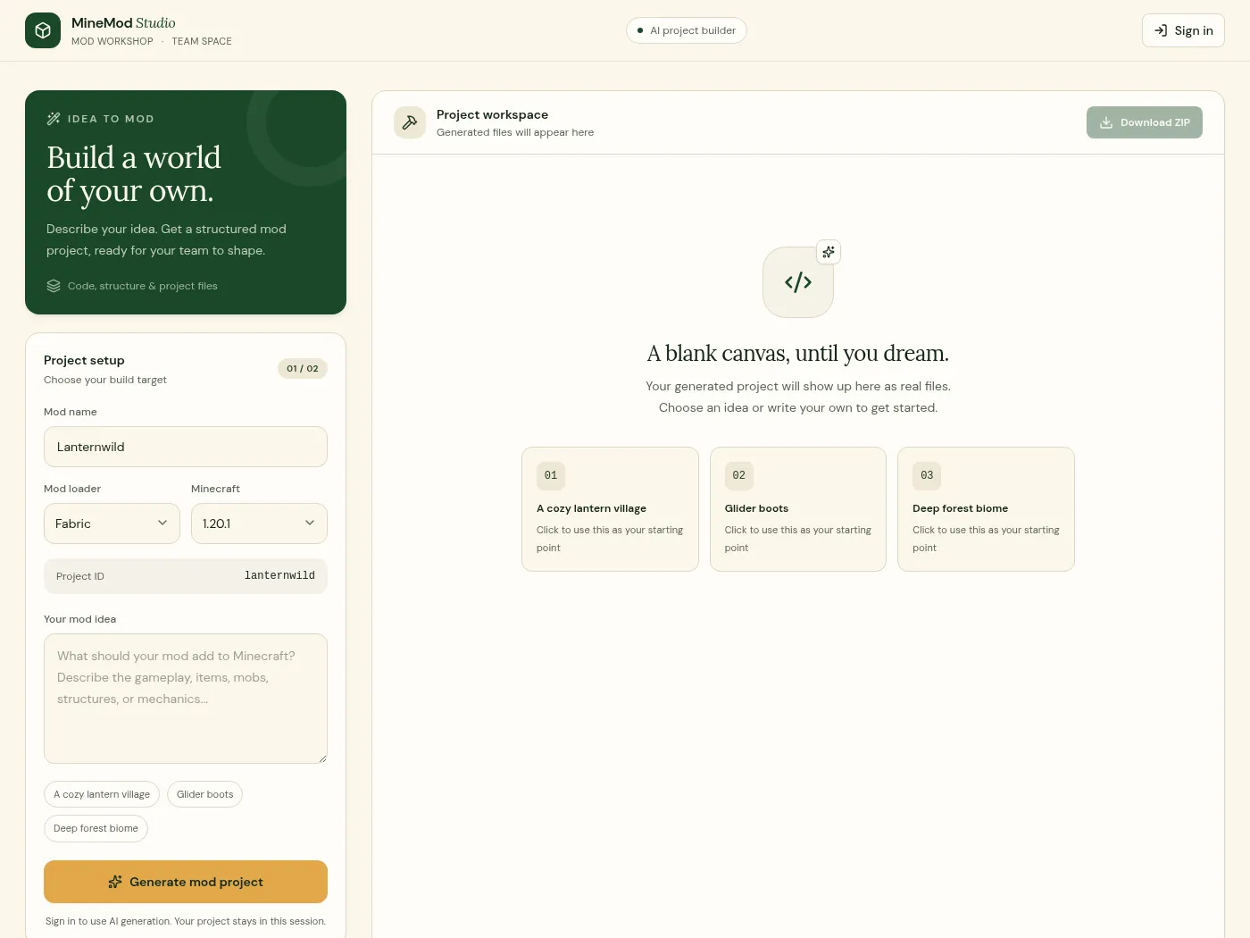 MineMod AI Generator