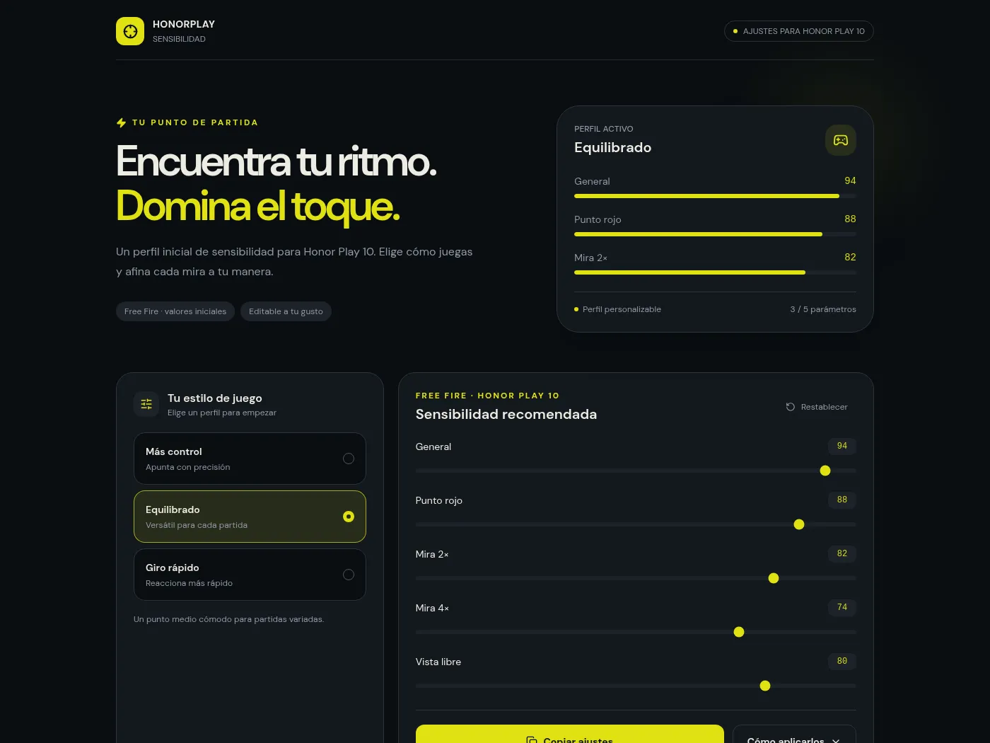 HonorPlay Sensibilidad