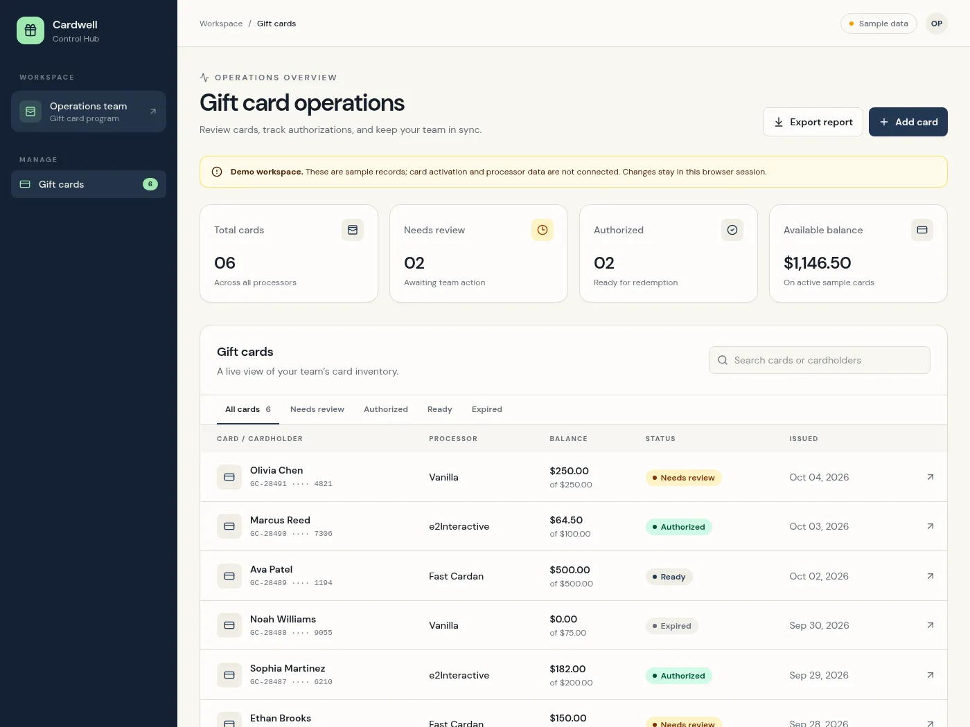 Gift Card Control Hub