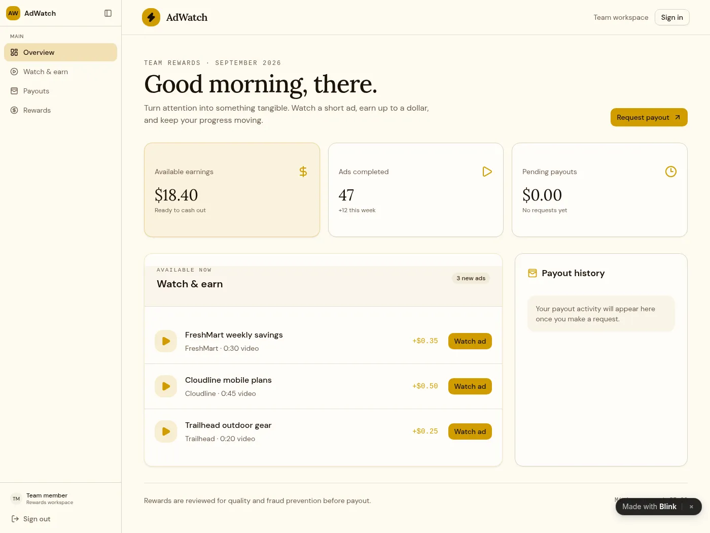 AdWatch Rewards Dashboard