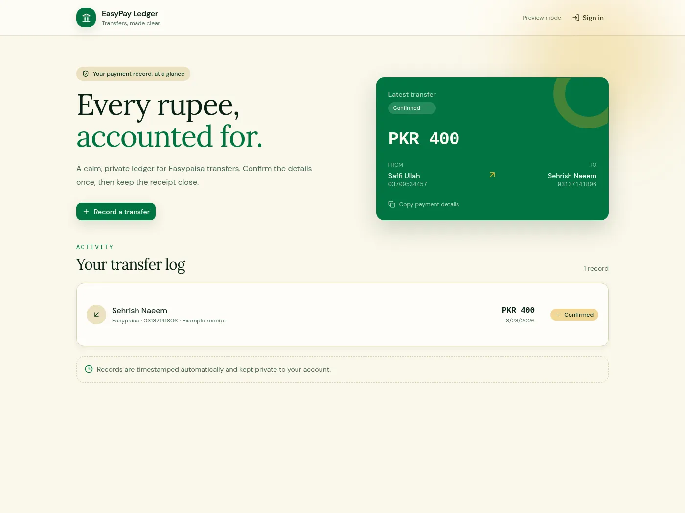 EasyPay Transfer Tracker