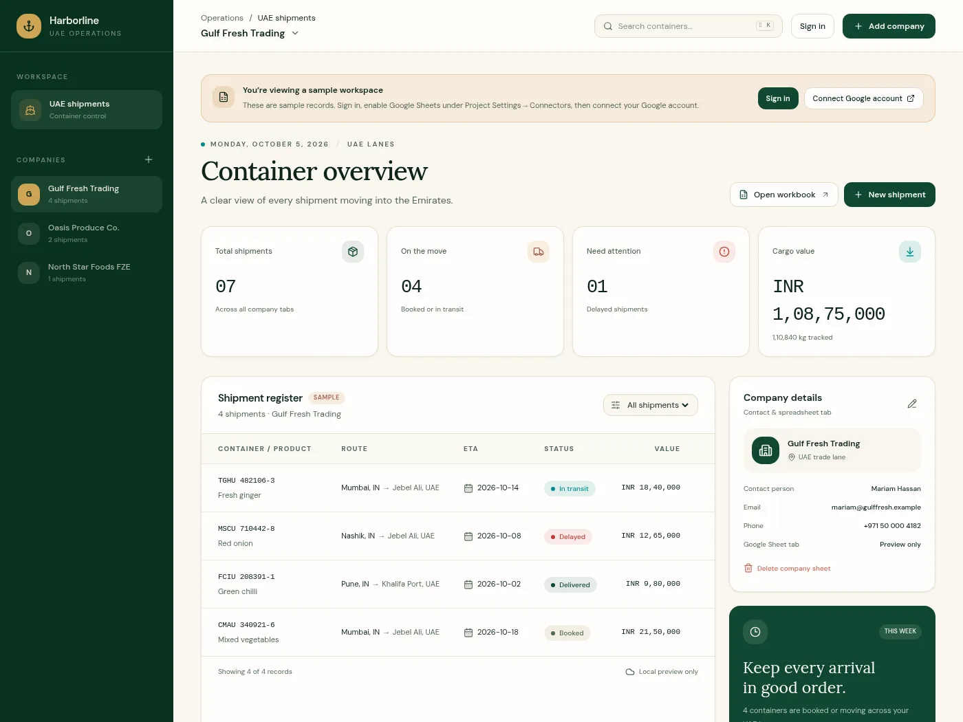 UAE Container Dashboard