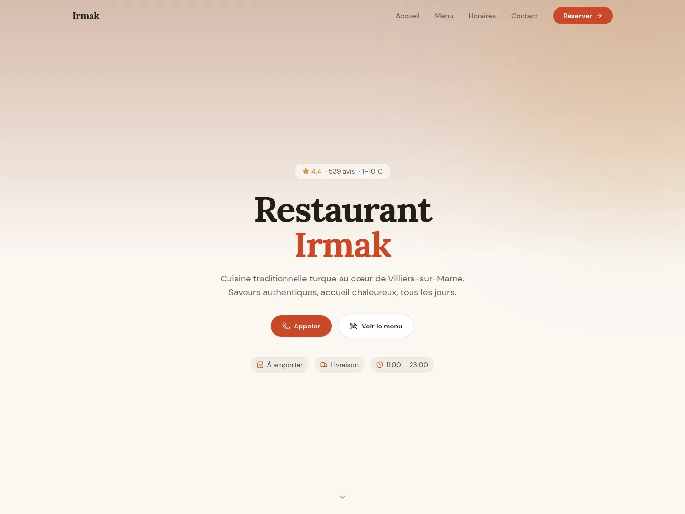 Irmak Restaurant Website