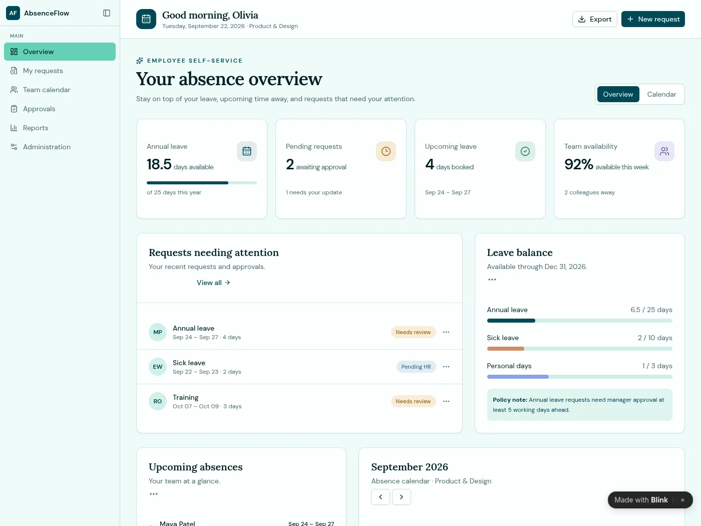 AbsenceFlow ESS Portal