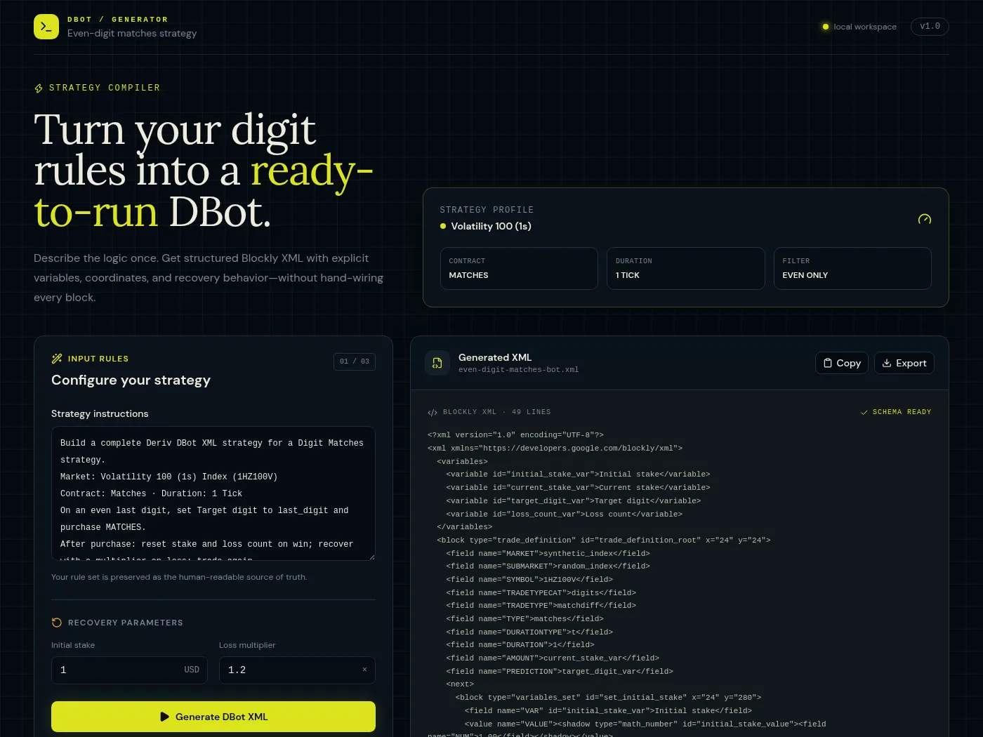 Deriv Even-Digit Bot Generator
