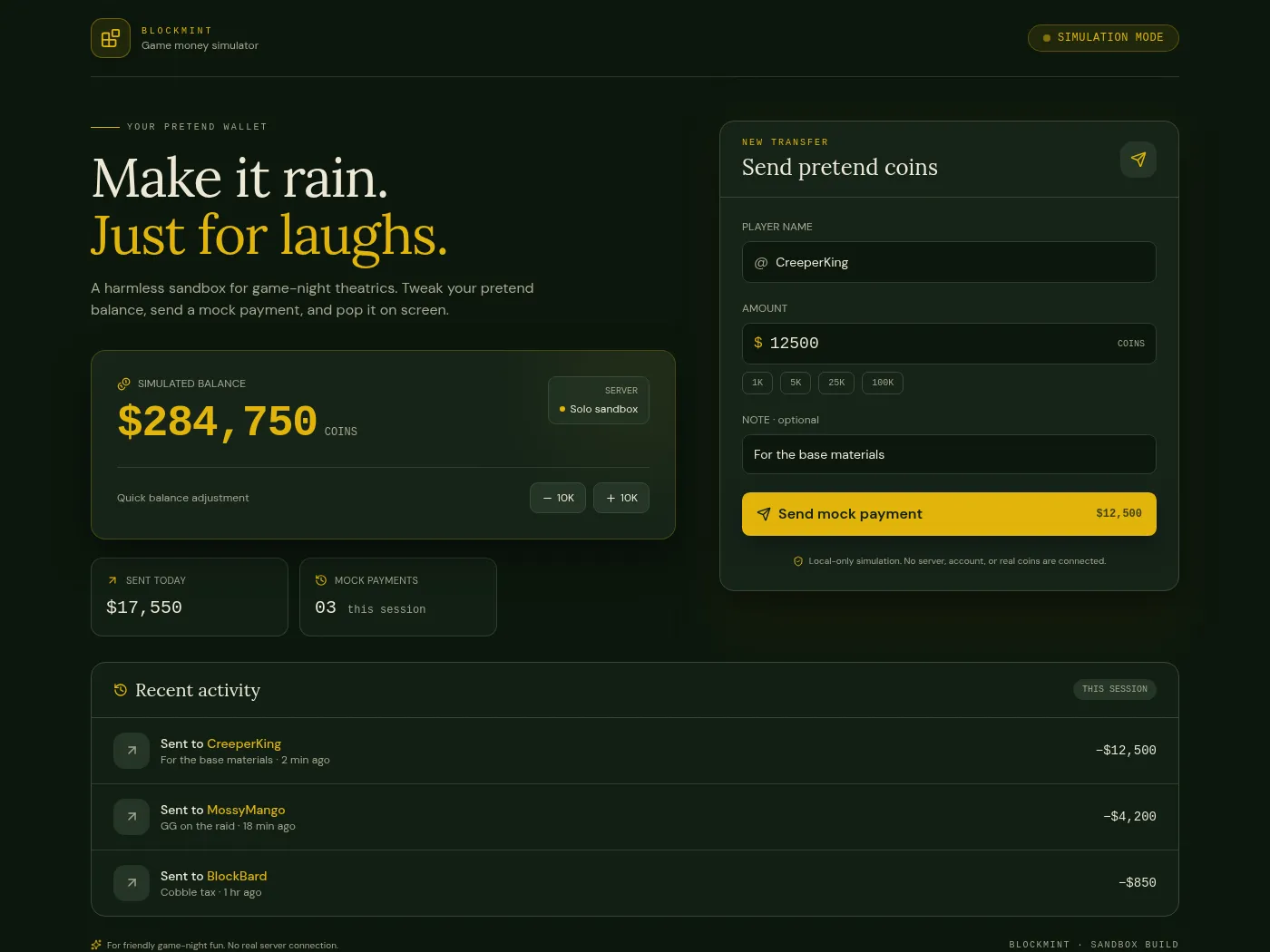 Minecraft Prank Money UI