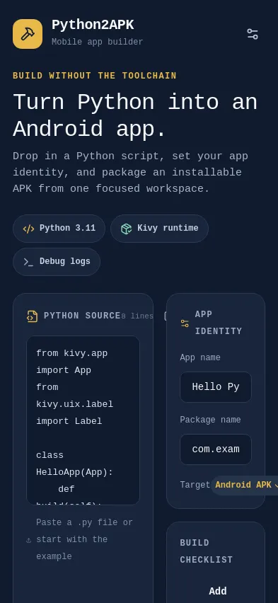 Python2APK Mobile Builder