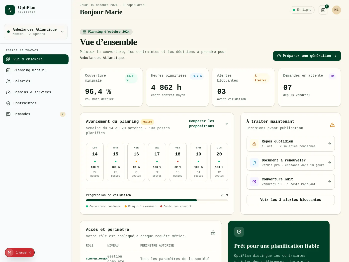 OptiPlan Sanitaire SaaS