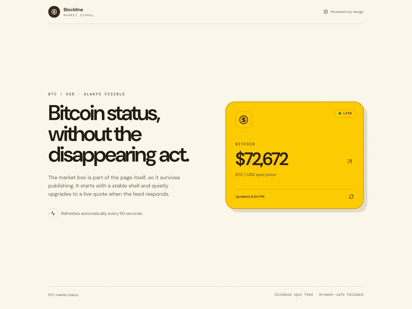 Persistent Bitcoin Status Box