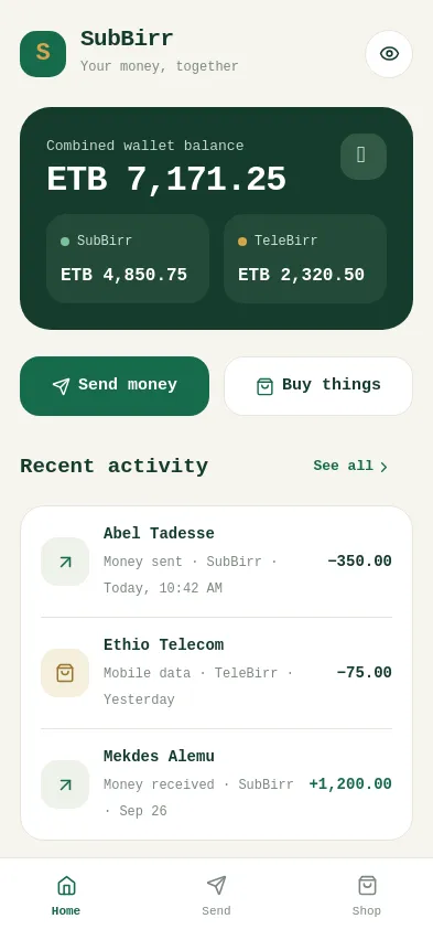 SubBirr & TeleBirr Wallet