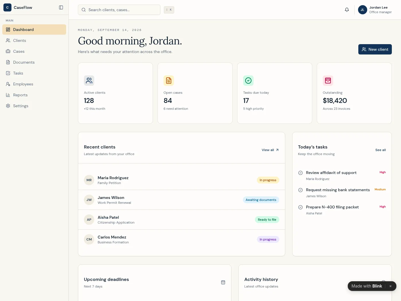 CaseFlow Office Dashboard