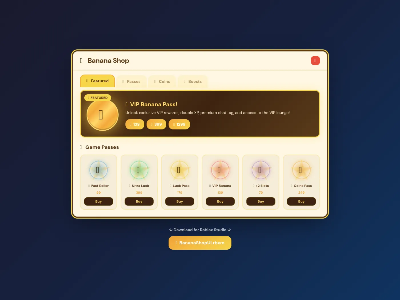 BananaShop Roblox UI