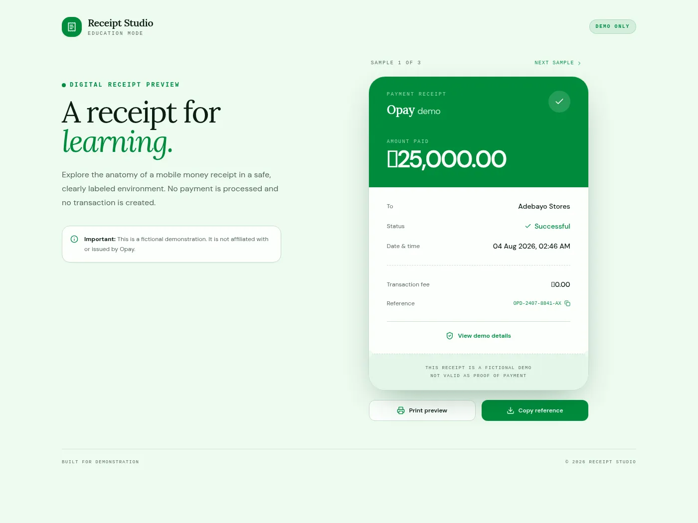 Opay Receipt Demo