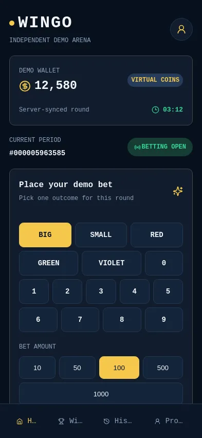 Wingo Demo Game Website