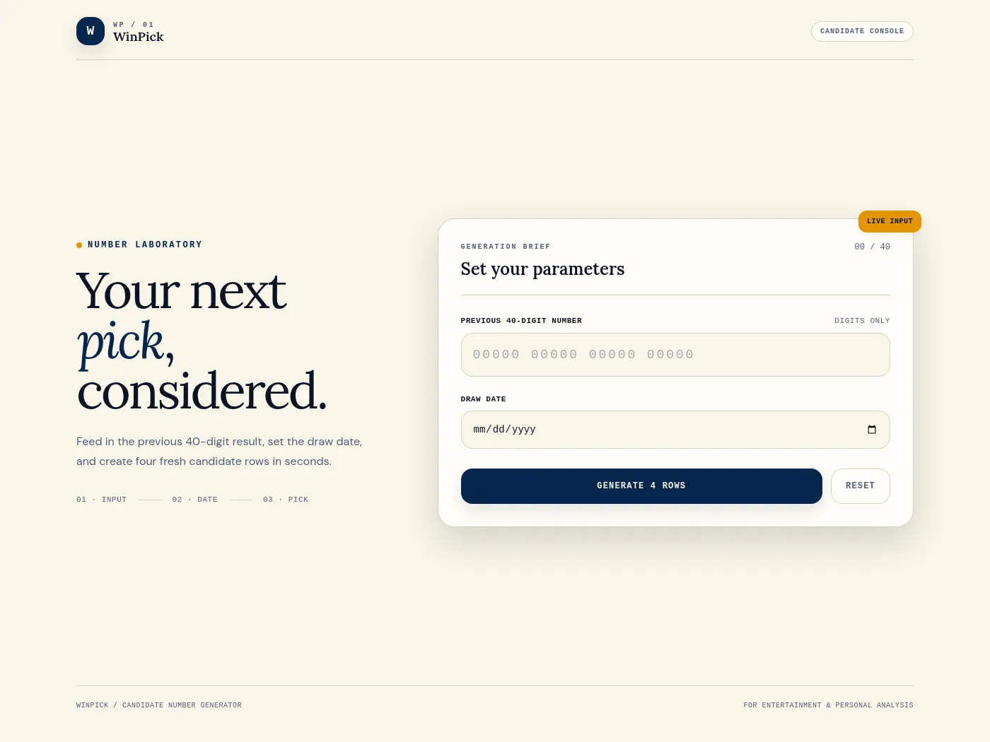WinPick Number Generator