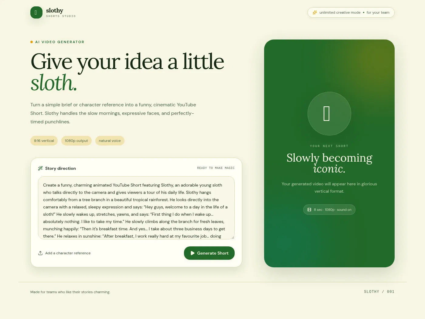 Slothy Shorts Generator