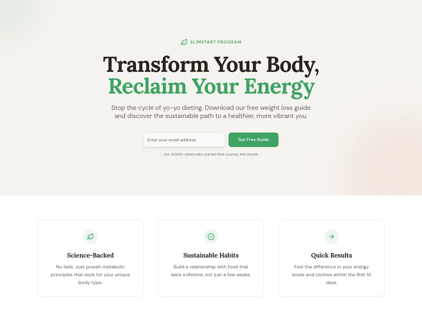 SlimStart Opt-In Page