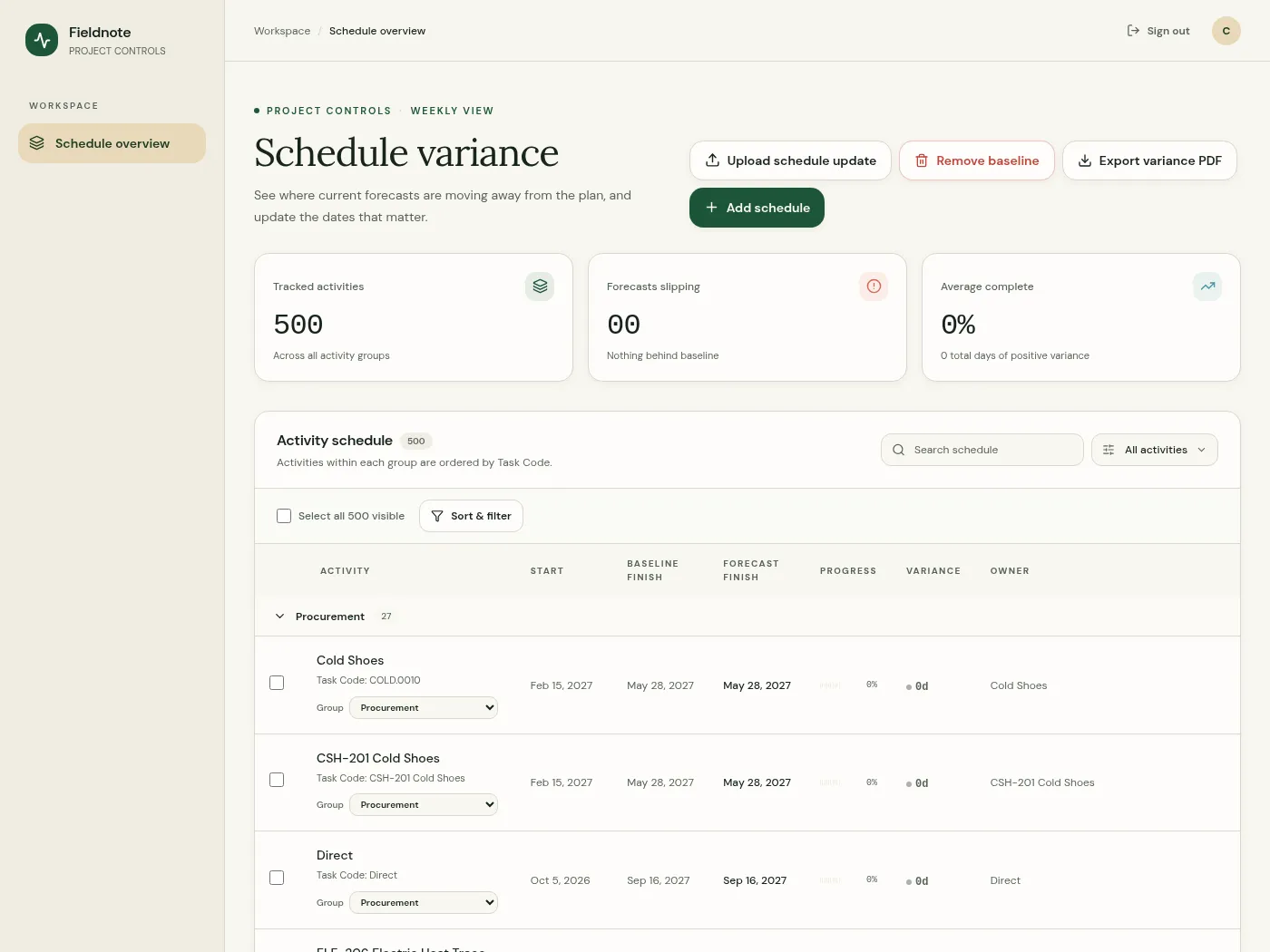 Schedule Variance Tracker