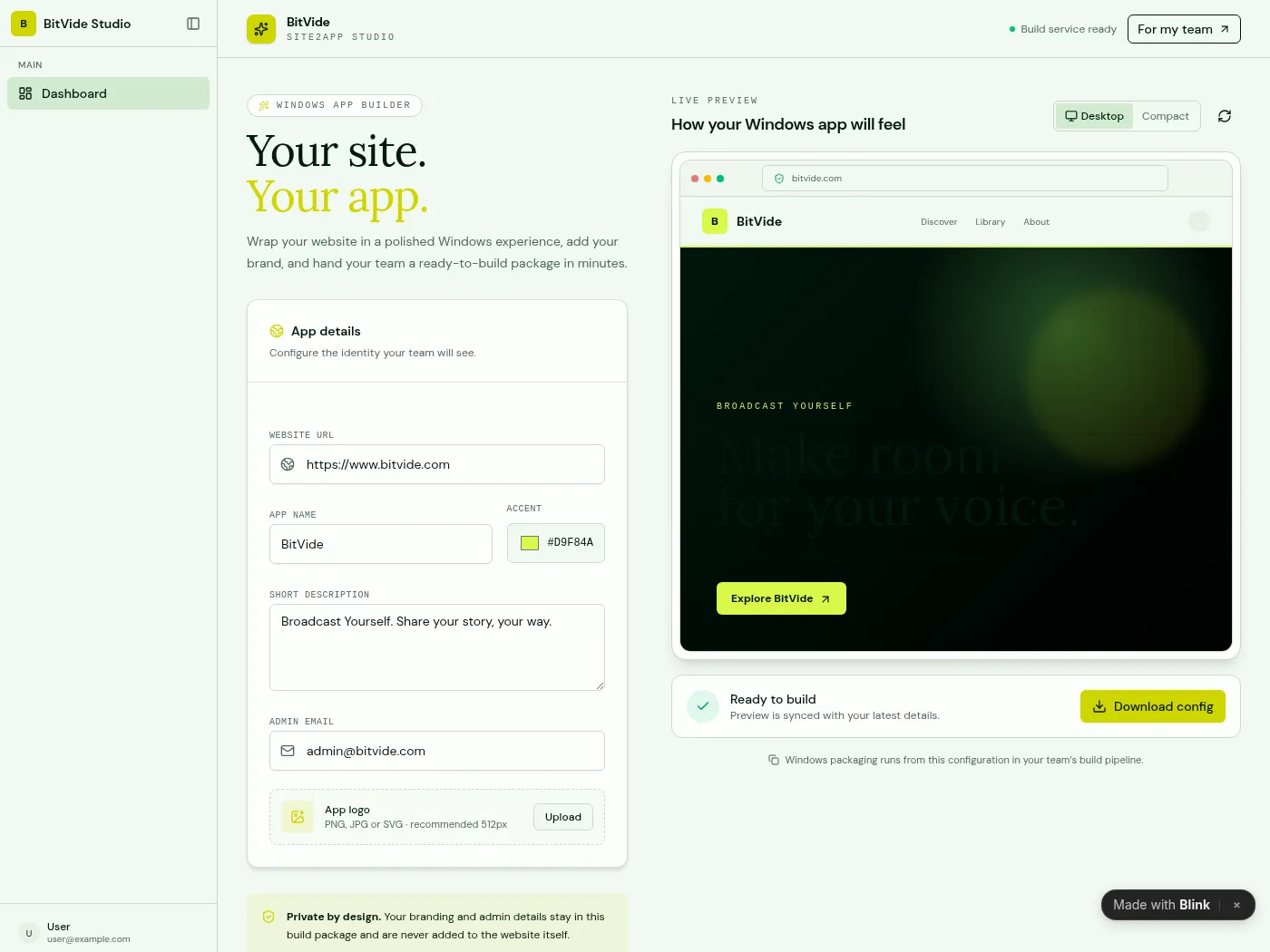 BitVide Site2App Studio