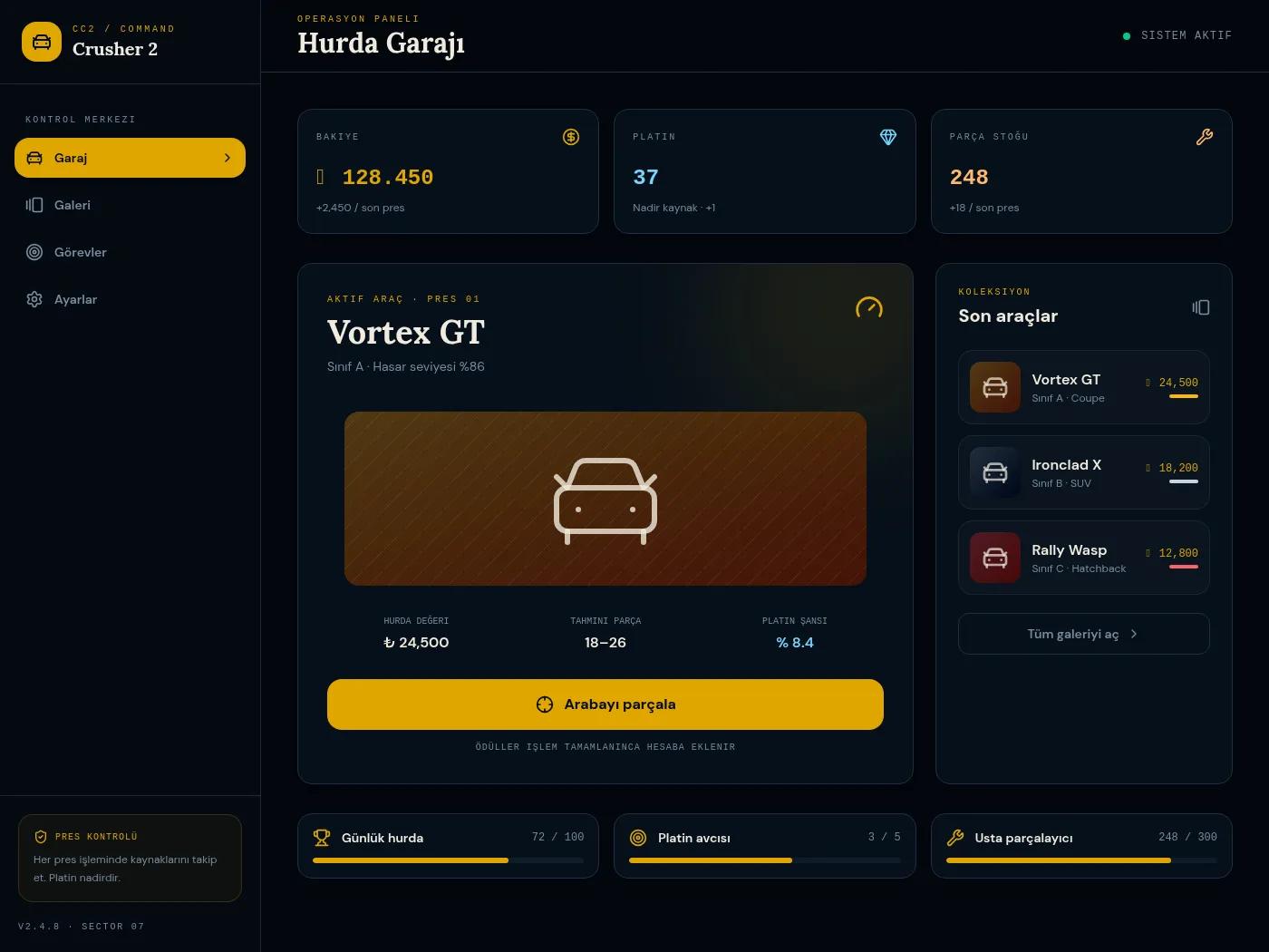 Car Crusher 2 Dashboard