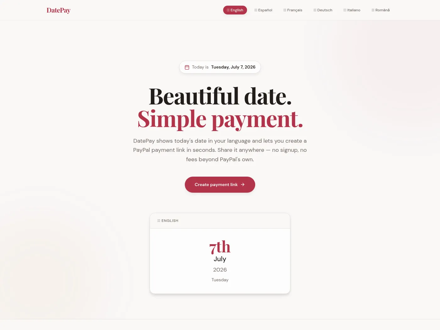 DatePay Landing Page