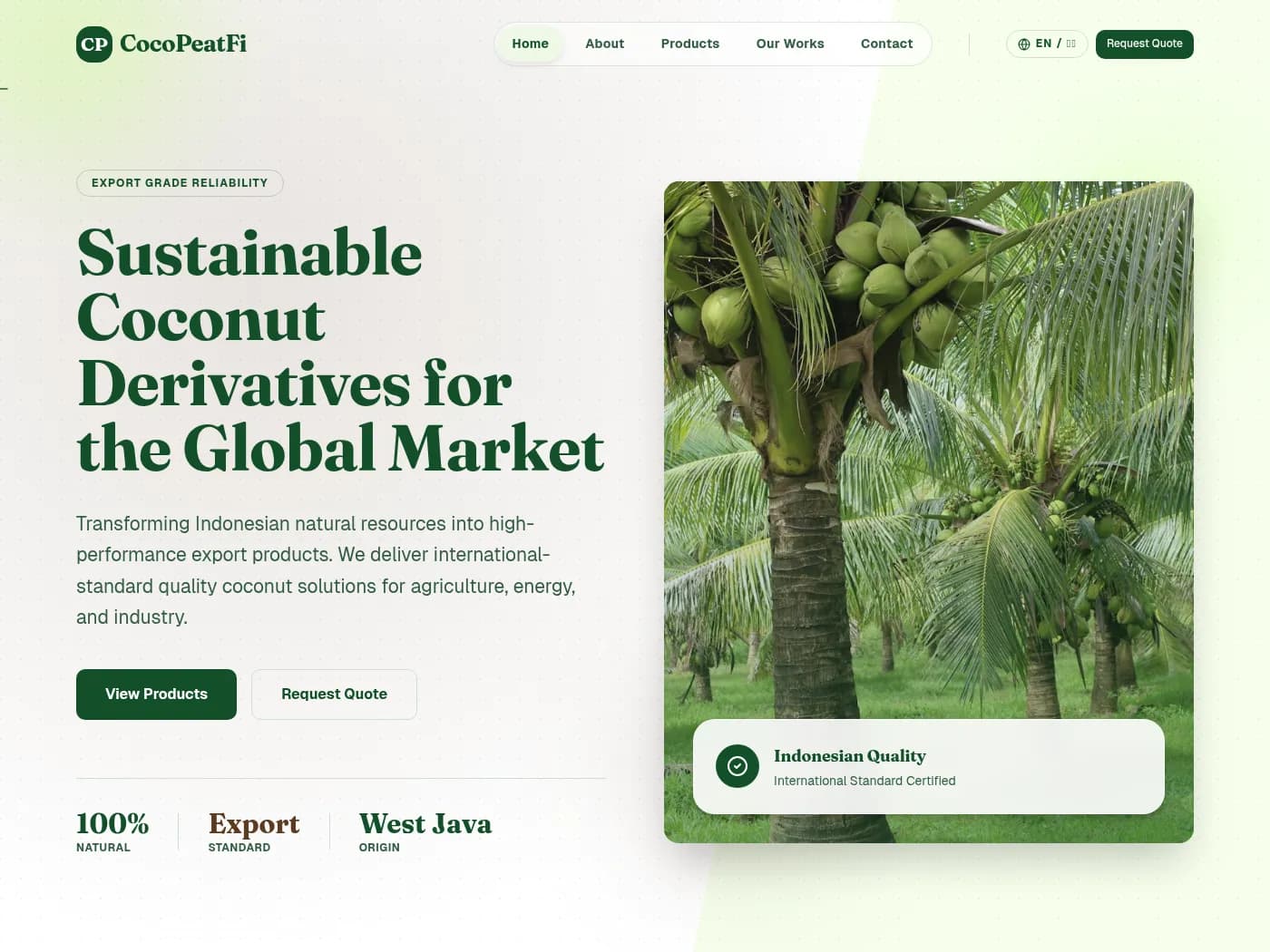 CocoPeatFi Export Landing