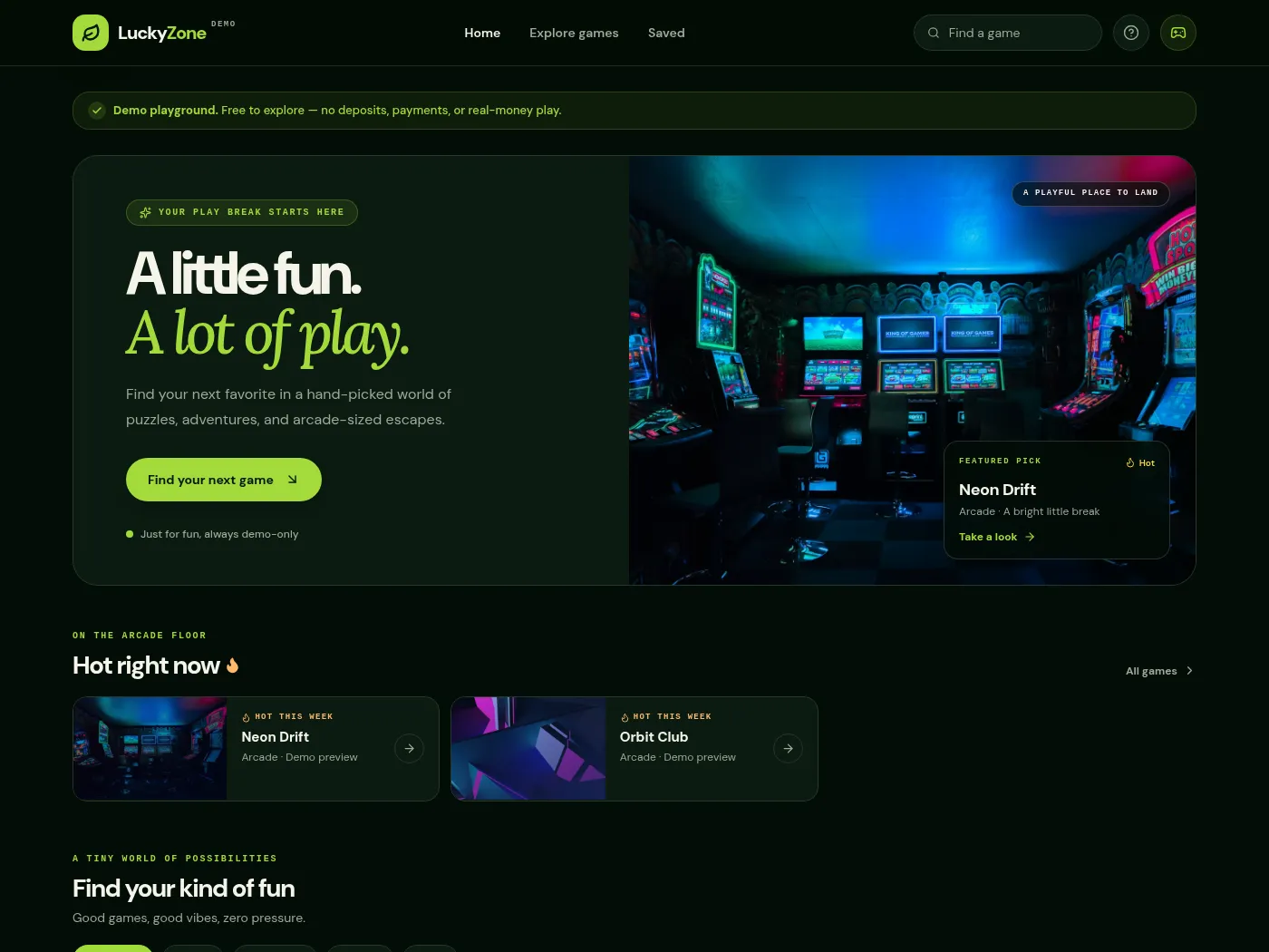 LuckyZone Demo Games Hub
