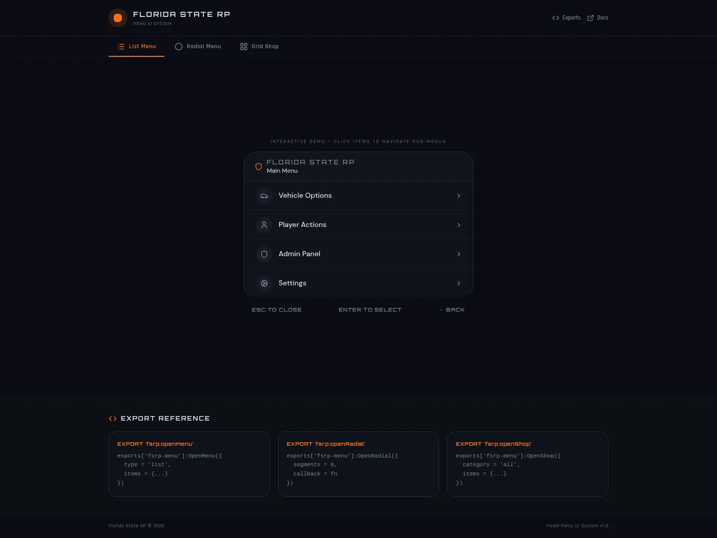 FiveM Florida State Menu UI