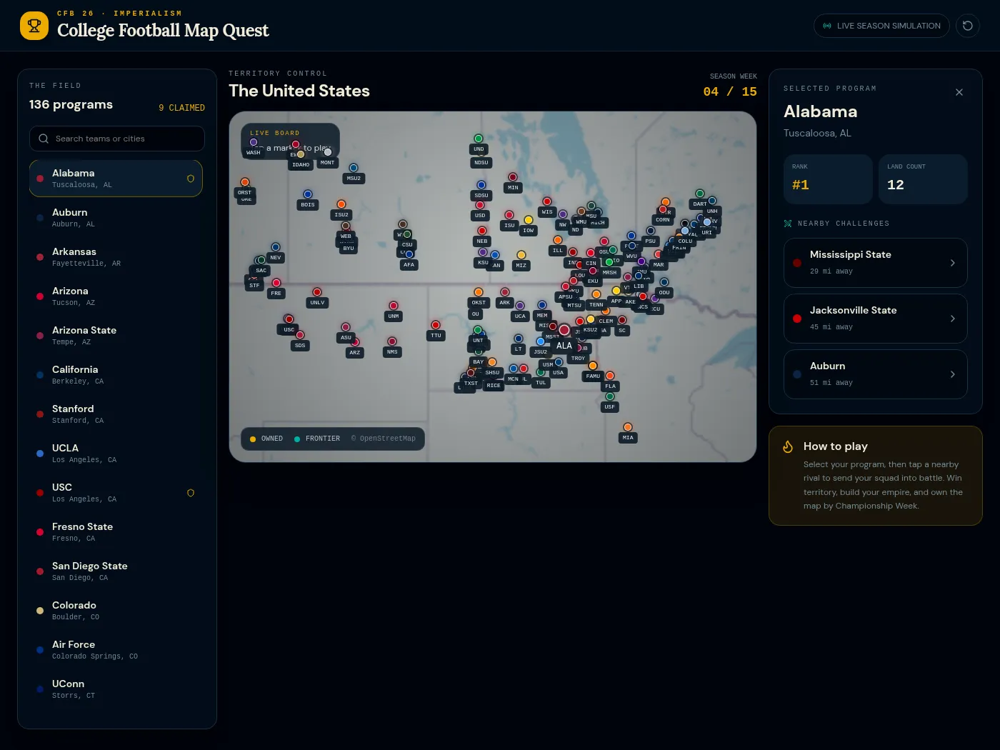 College Football Map Quest