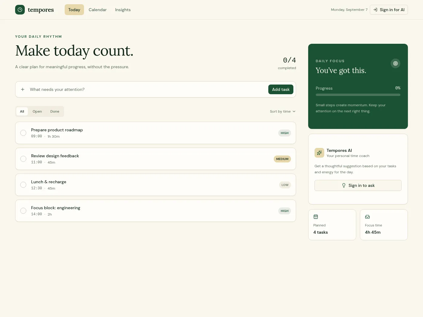 Tempores AI Time Manager