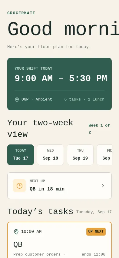 GrocerMate Team Scheduler