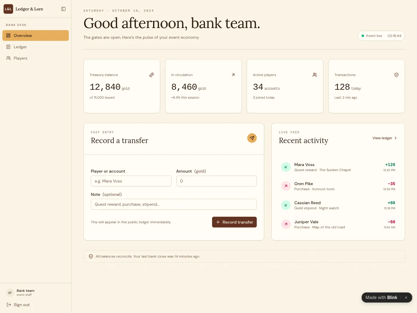 LARP Bank Manager