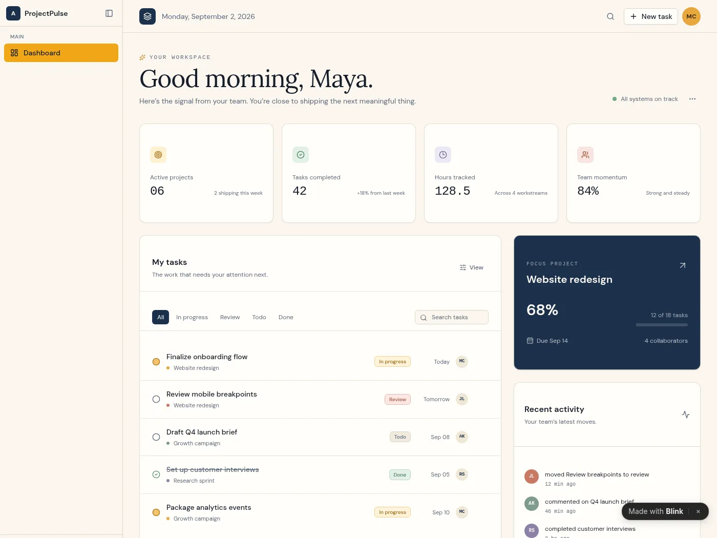 ProjectPulse Dashboard