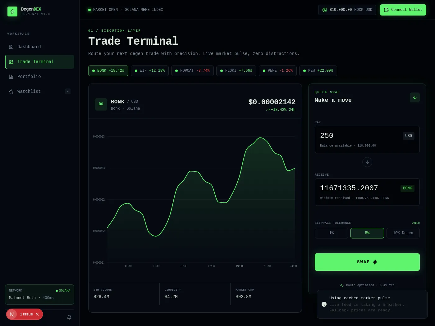 DegenDEX Memecoin Terminal