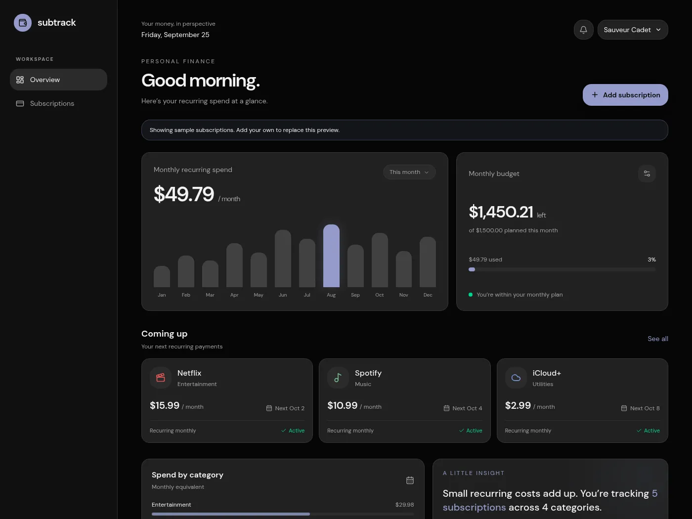 SubTrack Budget App