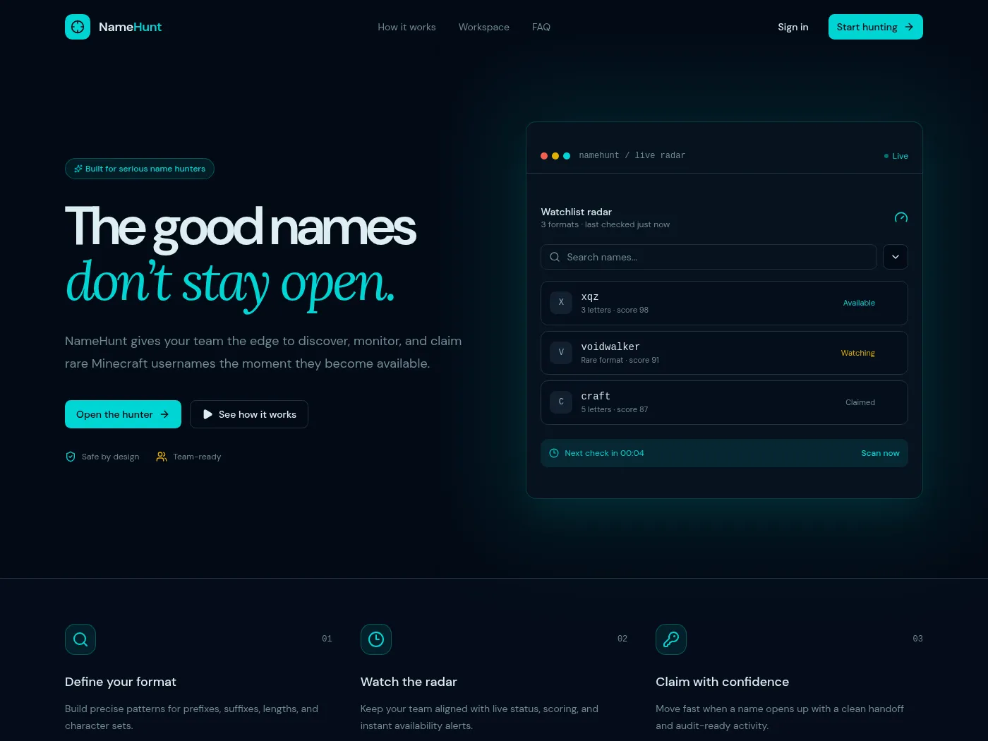 NameHunt Minecraft Tool