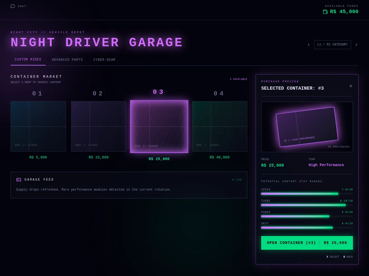 Night Driver Garage UI