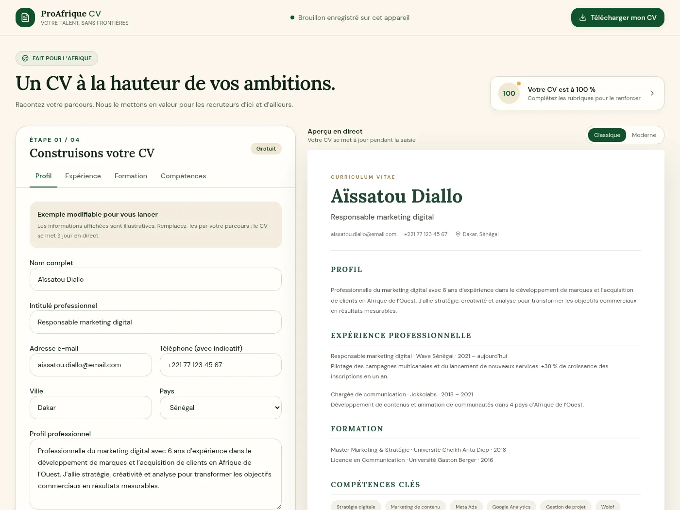 ProAfrique CV Builder