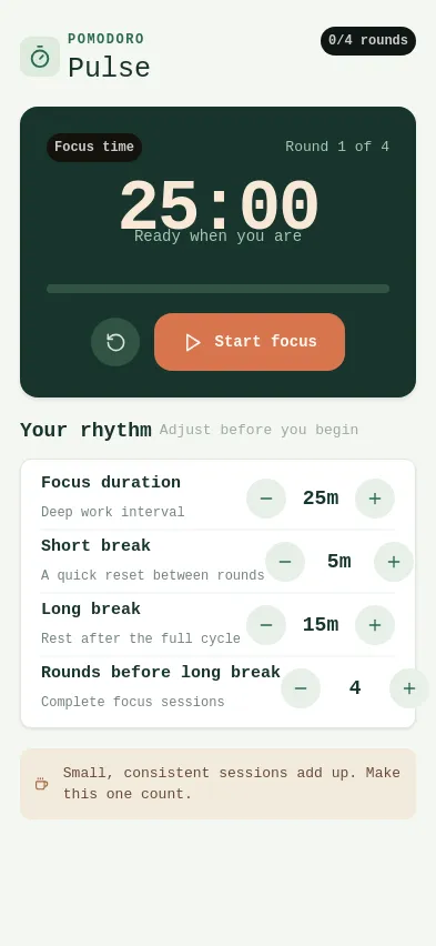 Pomodoro Pulse Mobile