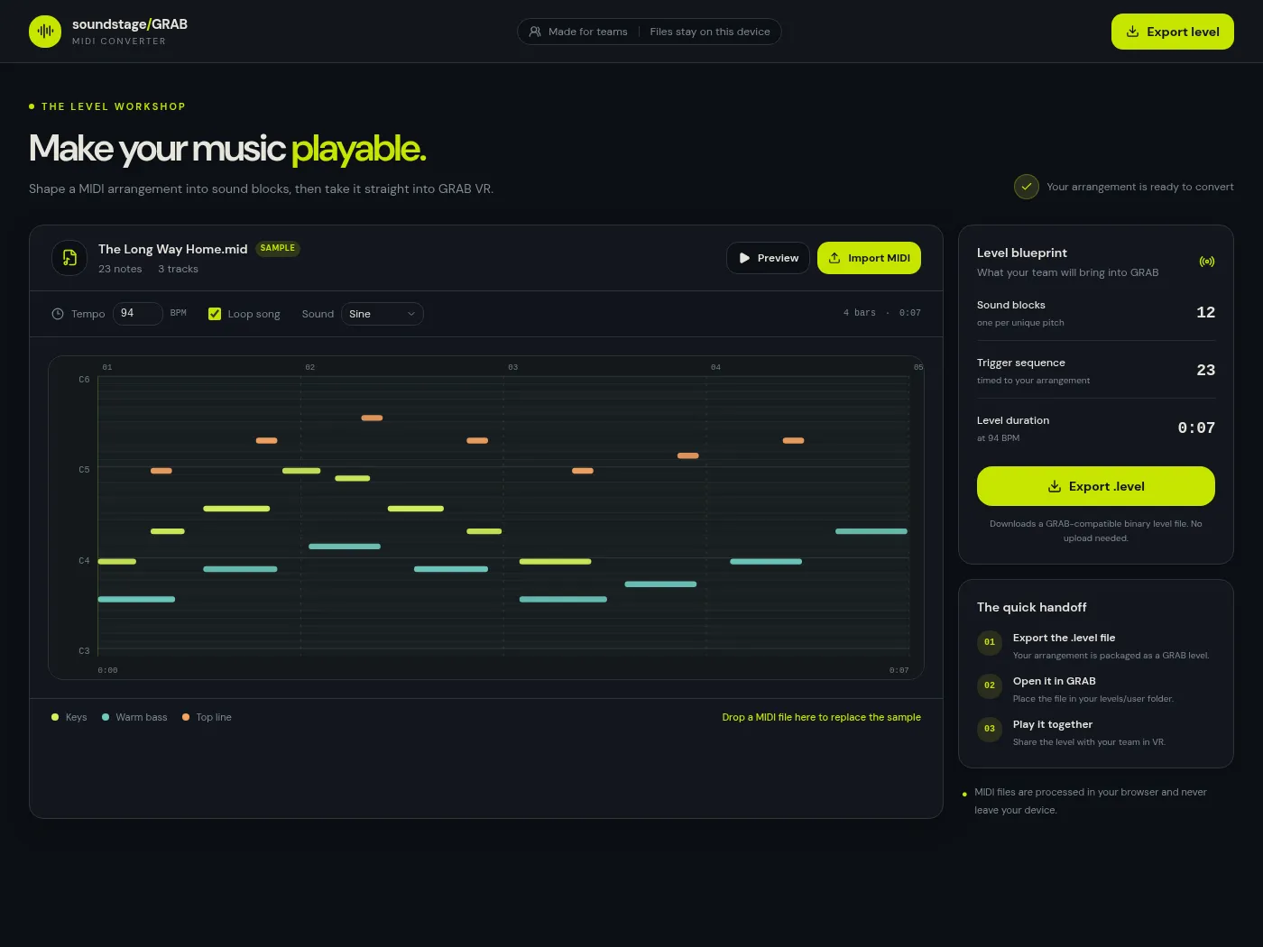 MIDI to GRAB VR Converter