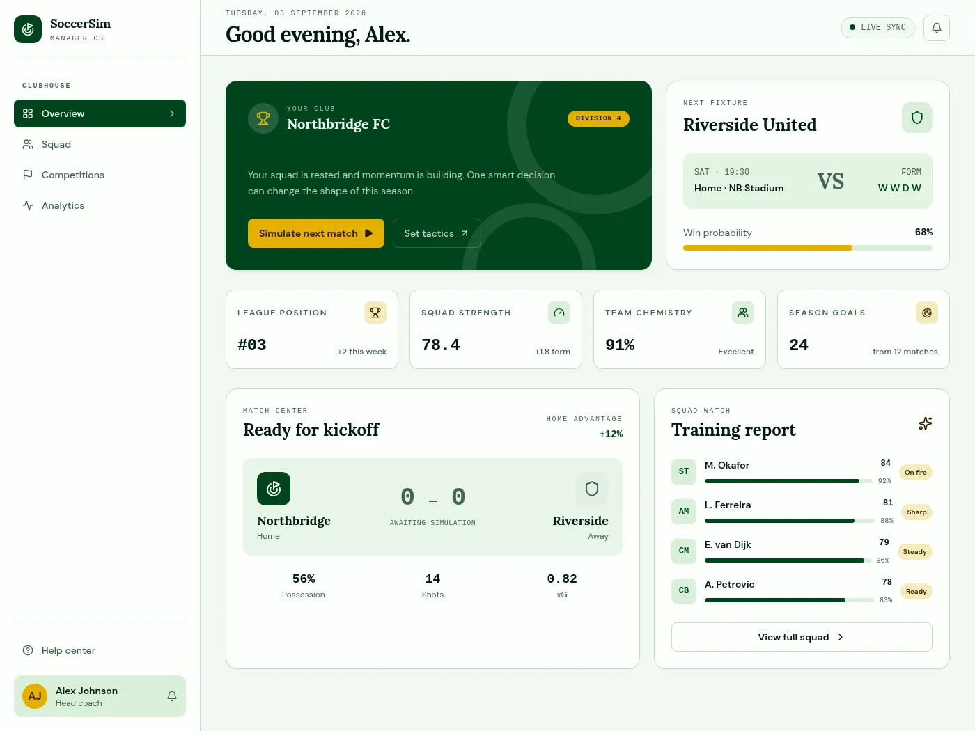 SoccerSim AI Manager
