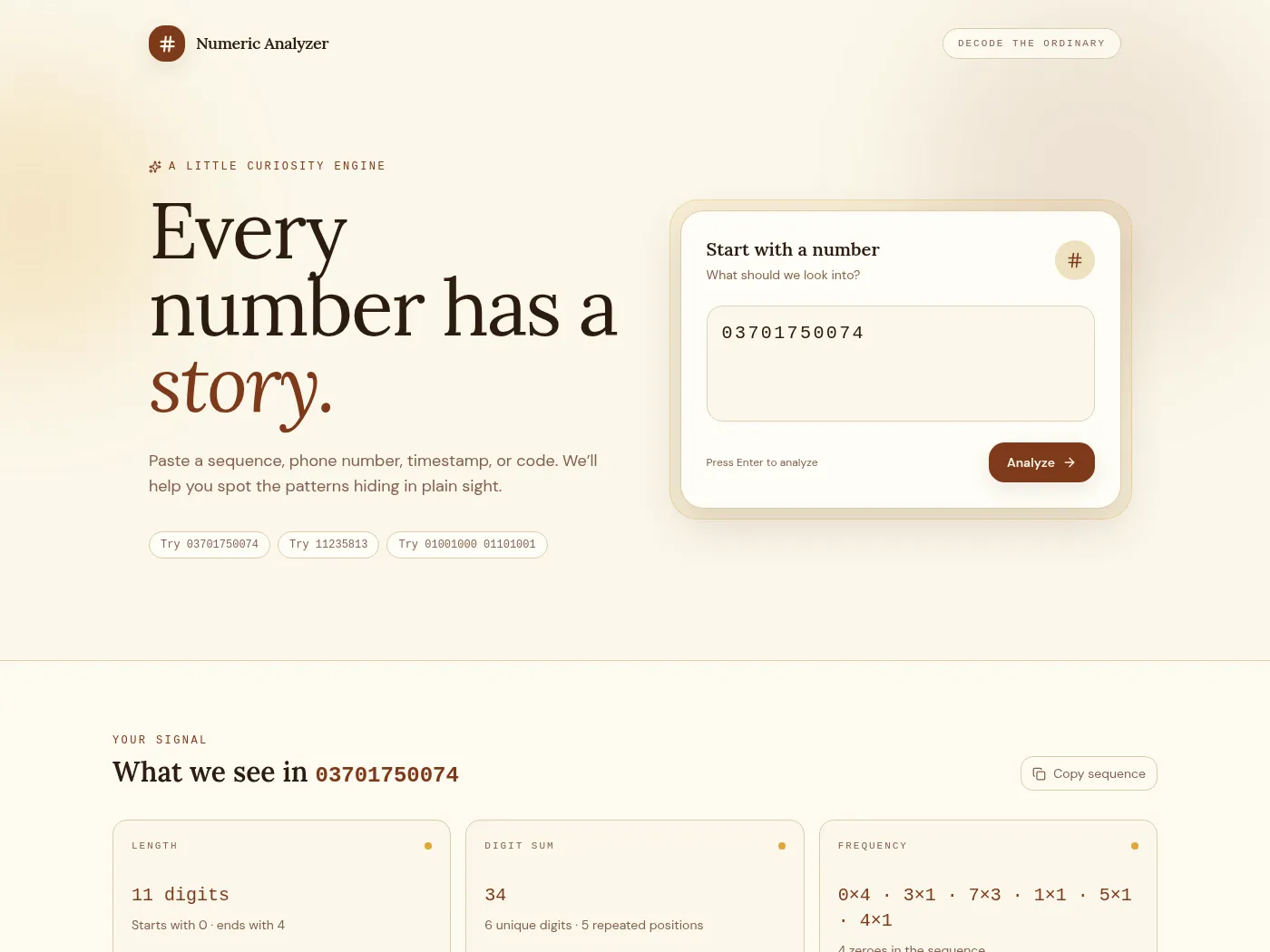 Numeric Analyzer