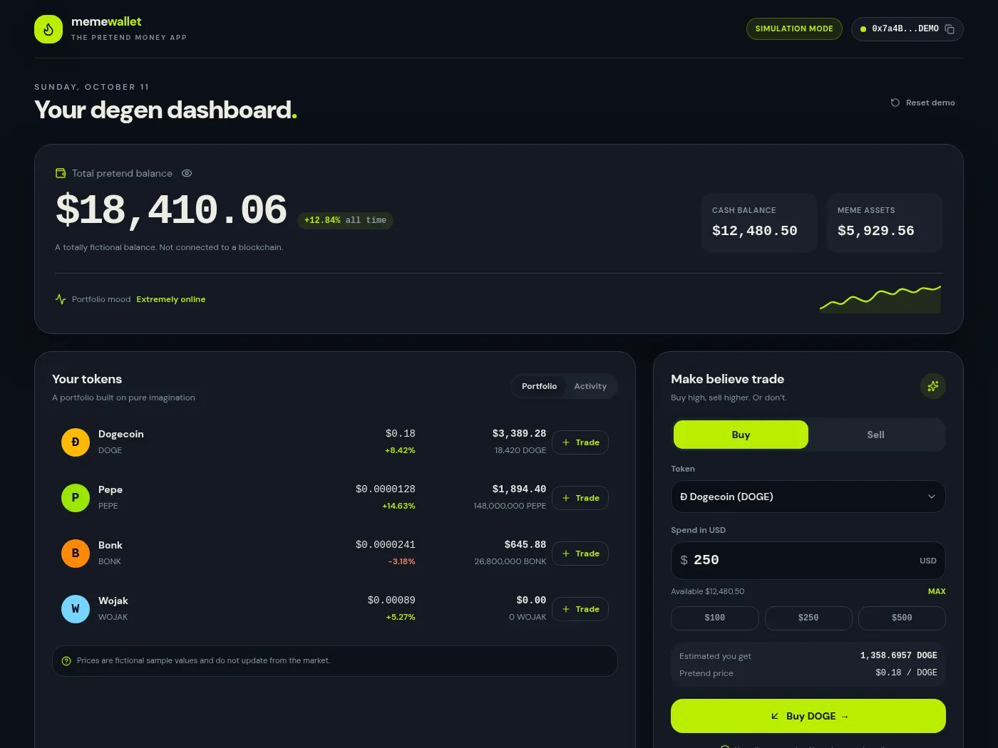 Meme Coin Wallet Sim
