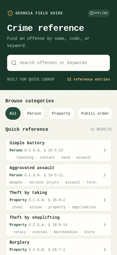 GA Police Reference App