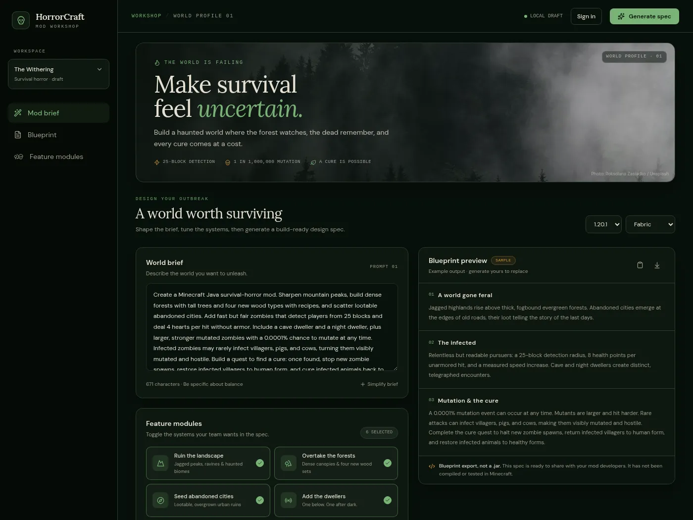 HorrorCraft Mod Generator