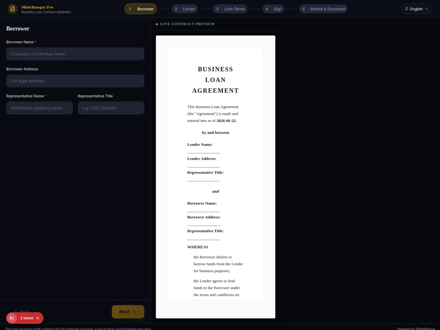 ShineBanque Pro Contract Maker