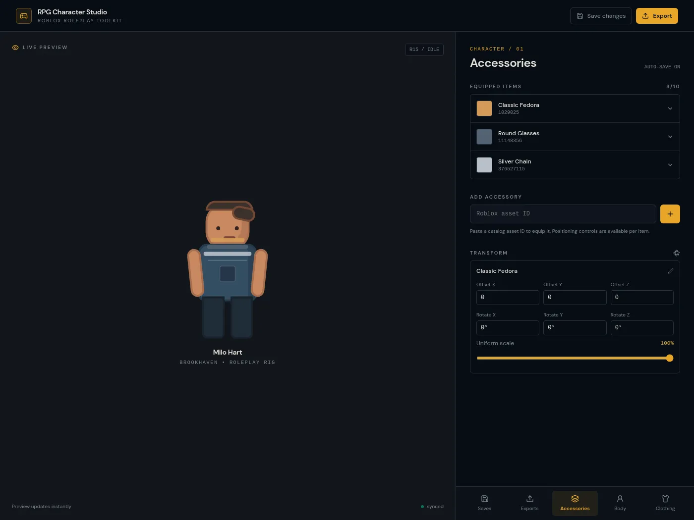 Roblox RP Character UI