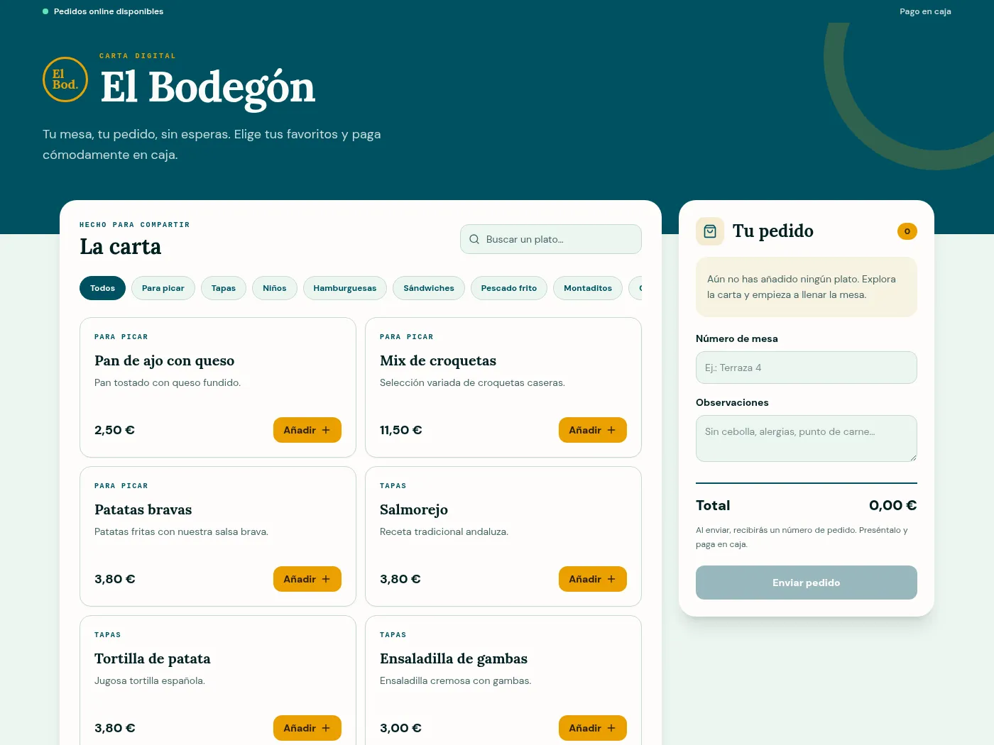 El Bodegón Carta Web