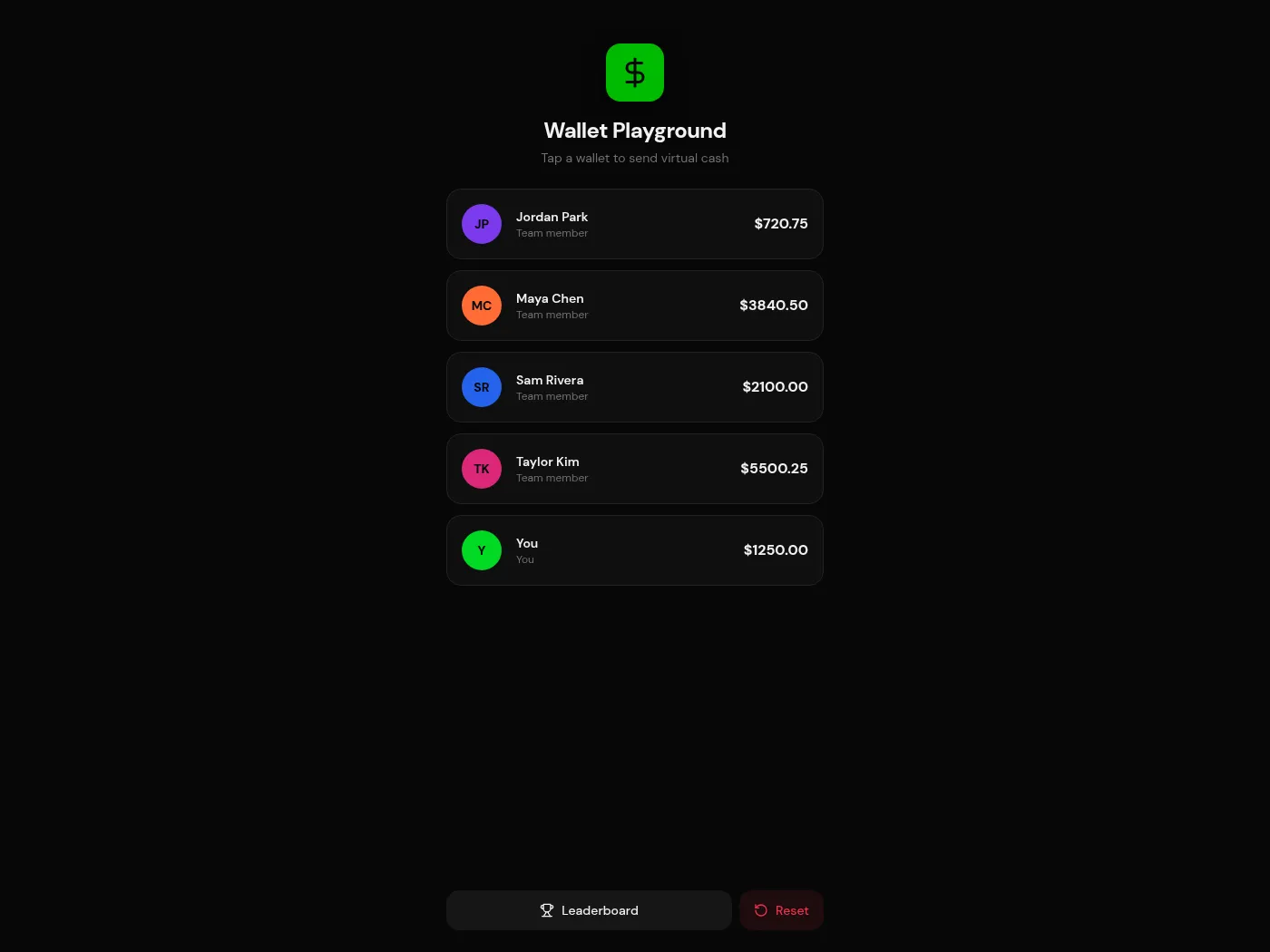 Virtual Wallet Playground
