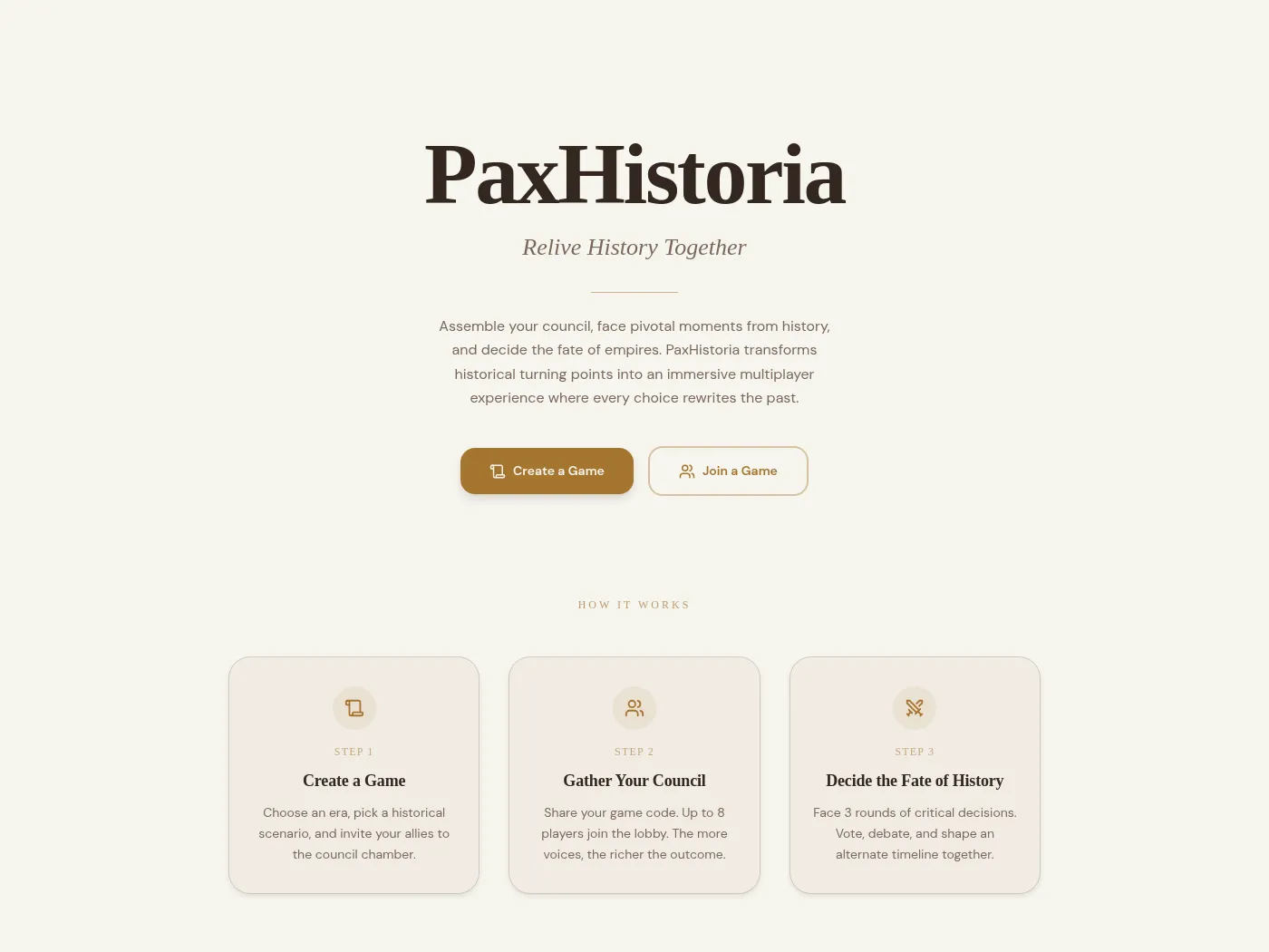 PaxHistoria Web Game